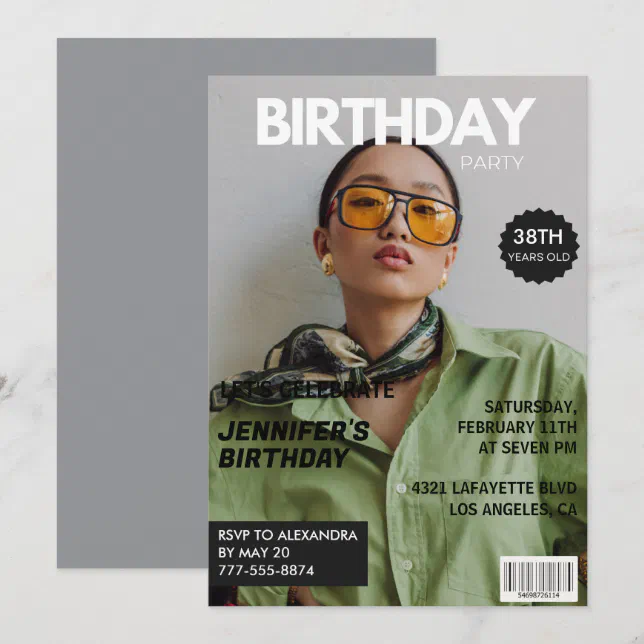 Magazine Cover Stylish for her Photo 38th birthday Invitation | Zazzle