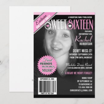 Magazine Cover Sweet 16 Party Invitation | Zazzle