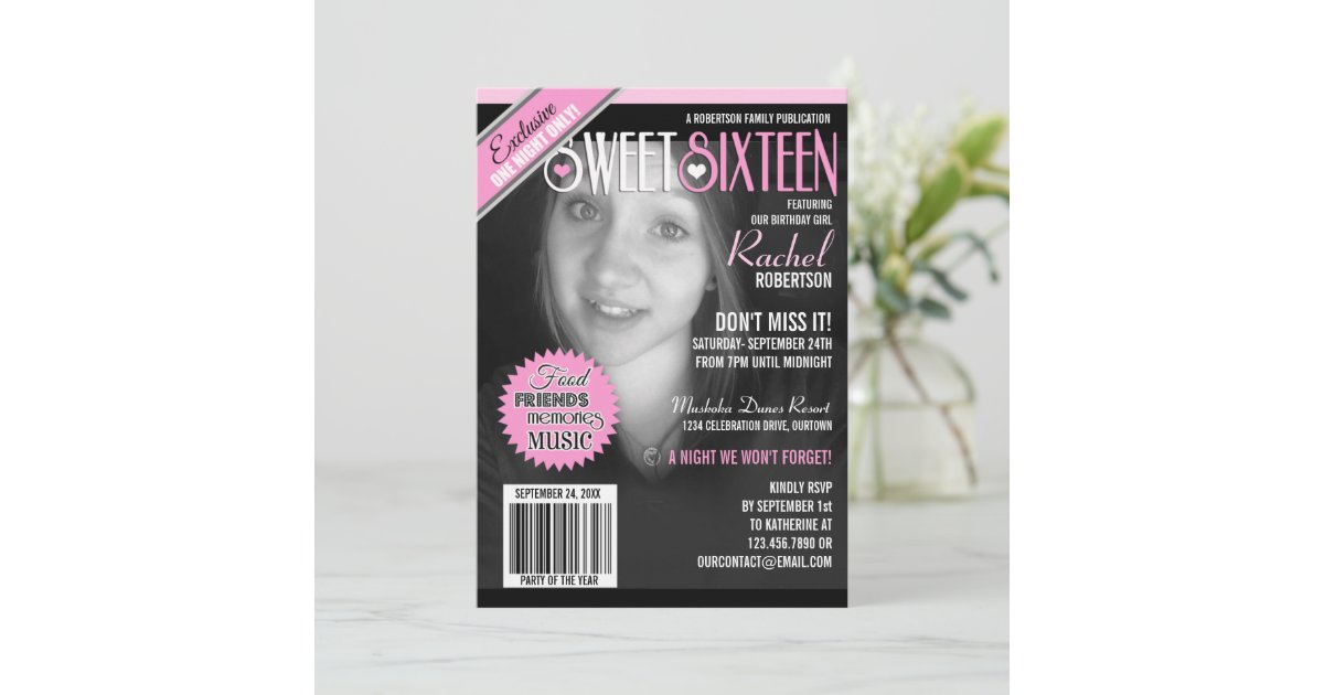 Magazine Cover Sweet 16 Party Invitation | Zazzle