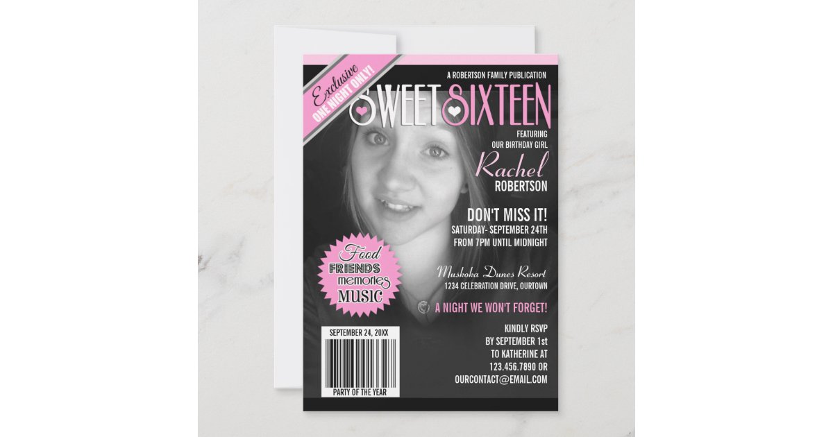 Magazine Cover Sweet 16 Party Invitation | Zazzle.com