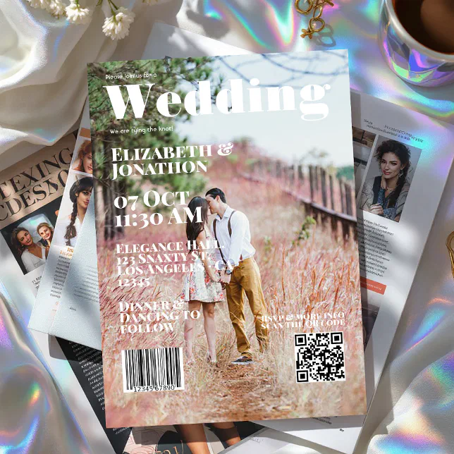 Magazine Cover Wedding QR Code Invitation | Zazzle