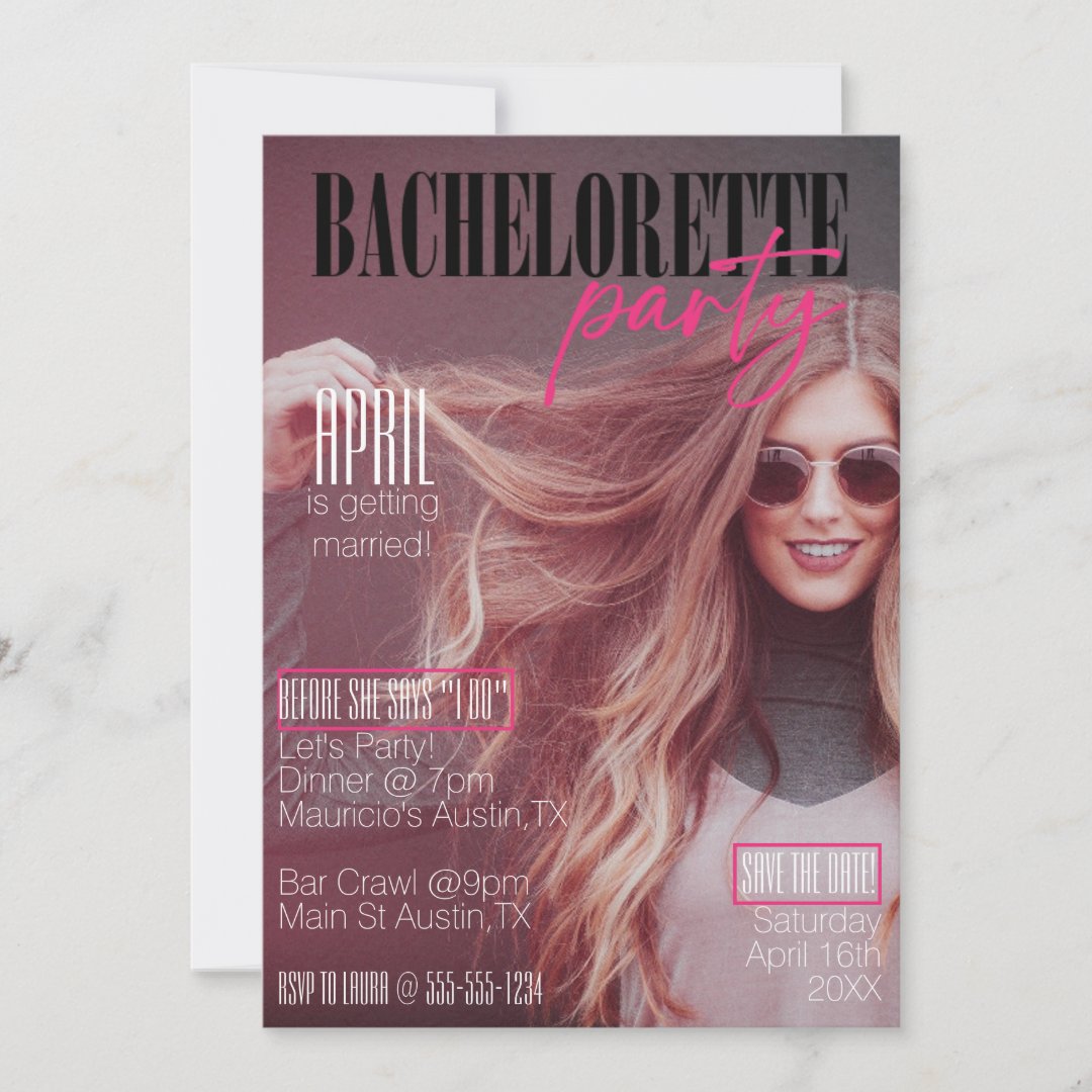 Magazine Cover With Your Photo Bachelorette Party Invitation | Zazzle