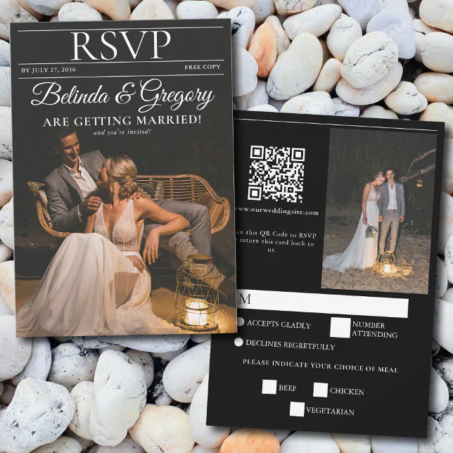 Magazine Editorial Newspaper Photos Wedding RSVP Card | Zazzle
