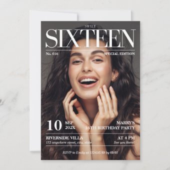 Magazine Editorial Newspaper Sweet 16 Photo Invitation | Zazzle