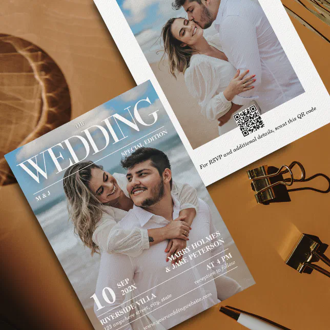 Magazine Editorial Newspaper Wedding Photo Invitat Invitation | Zazzle