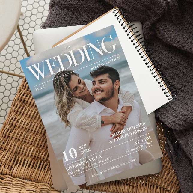 Magazine Editorial Newspaper Wedding Photo Invitation | Zazzle