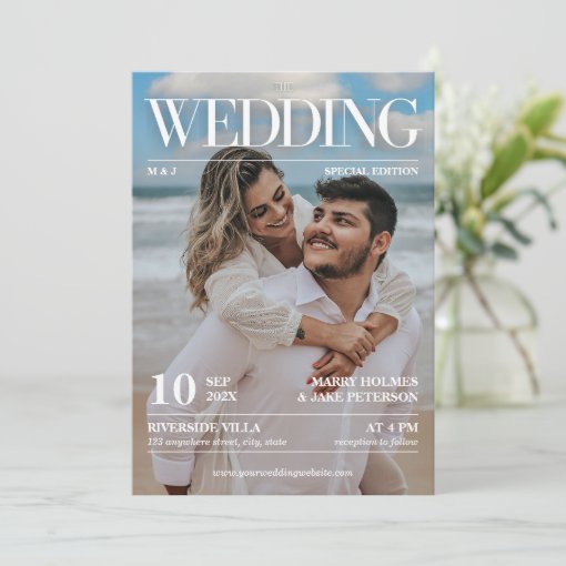 Magazine Editorial Newspaper Wedding Photo Invitation | Zazzle