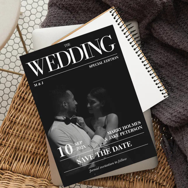 Magazine Editorial Newspaper Wedding Save the Date Invitation | Zazzle