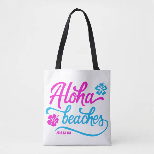 Magenta Aloha Beaches Summer Pun Personalized Tote Bag | Zazzle