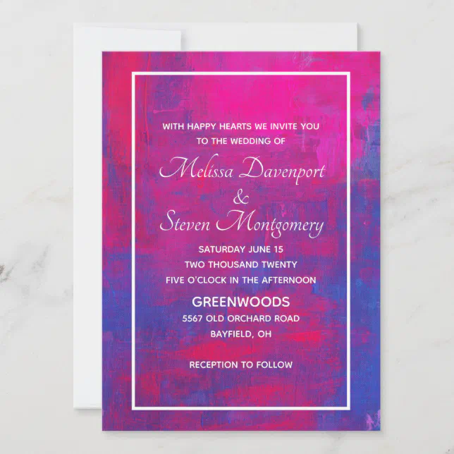 Magenta and Blue Abstract Wedding Invitation | Zazzle