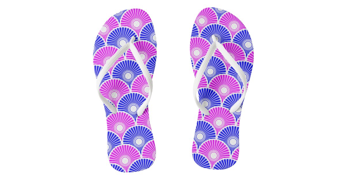 Magenta and Blue Chinese Semi Circle Wave Pattern Flip Flops | Zazzle