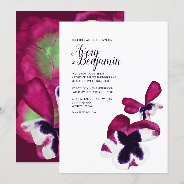 Magenta Autumn Flowers Wedding Invitation | Zazzle
