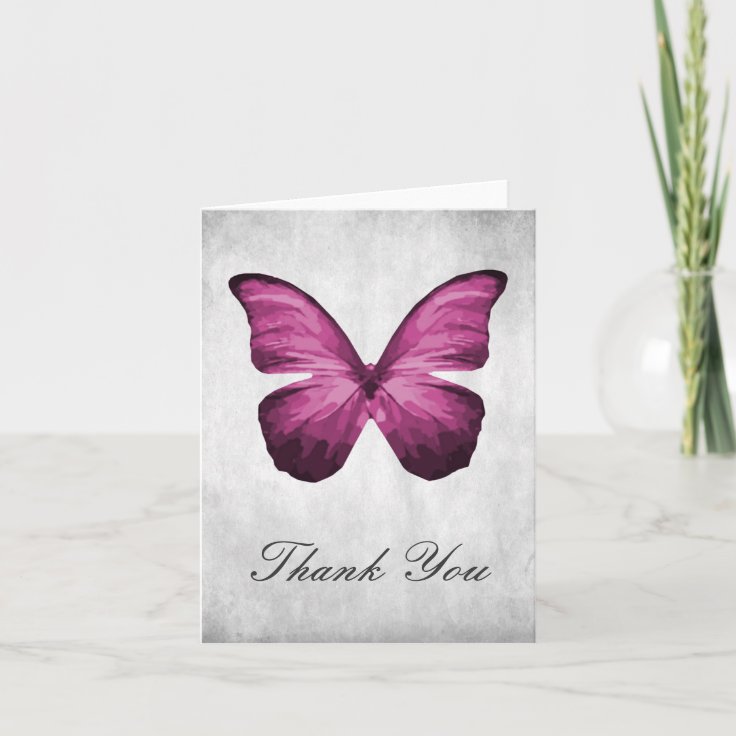 Magenta Butterfly Thank You Card | Zazzle