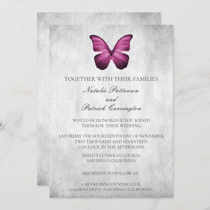 Magenta Butterfly Wedding Invitation | Zazzle