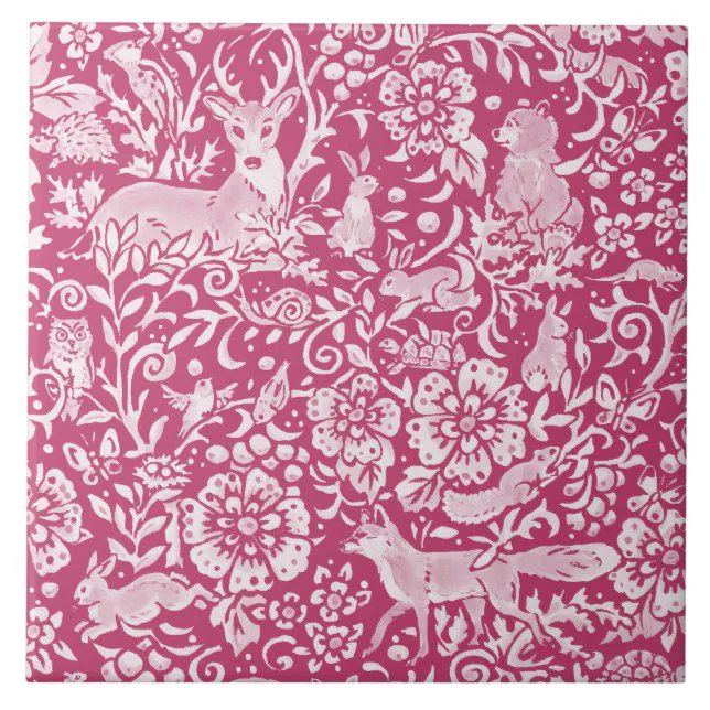 Magenta Fantasy Forest Animal Woodland Nature Ceramic Tile | Zazzle