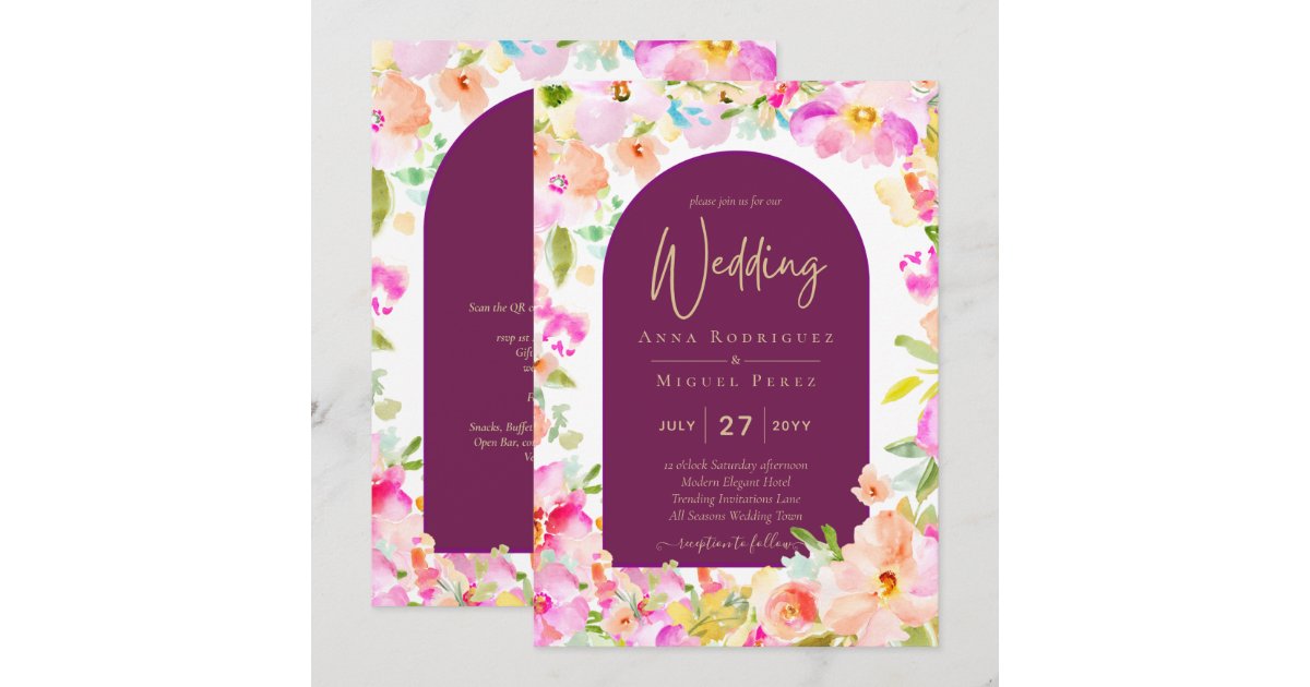 Magenta Floral Wedding Invitation | Zazzle