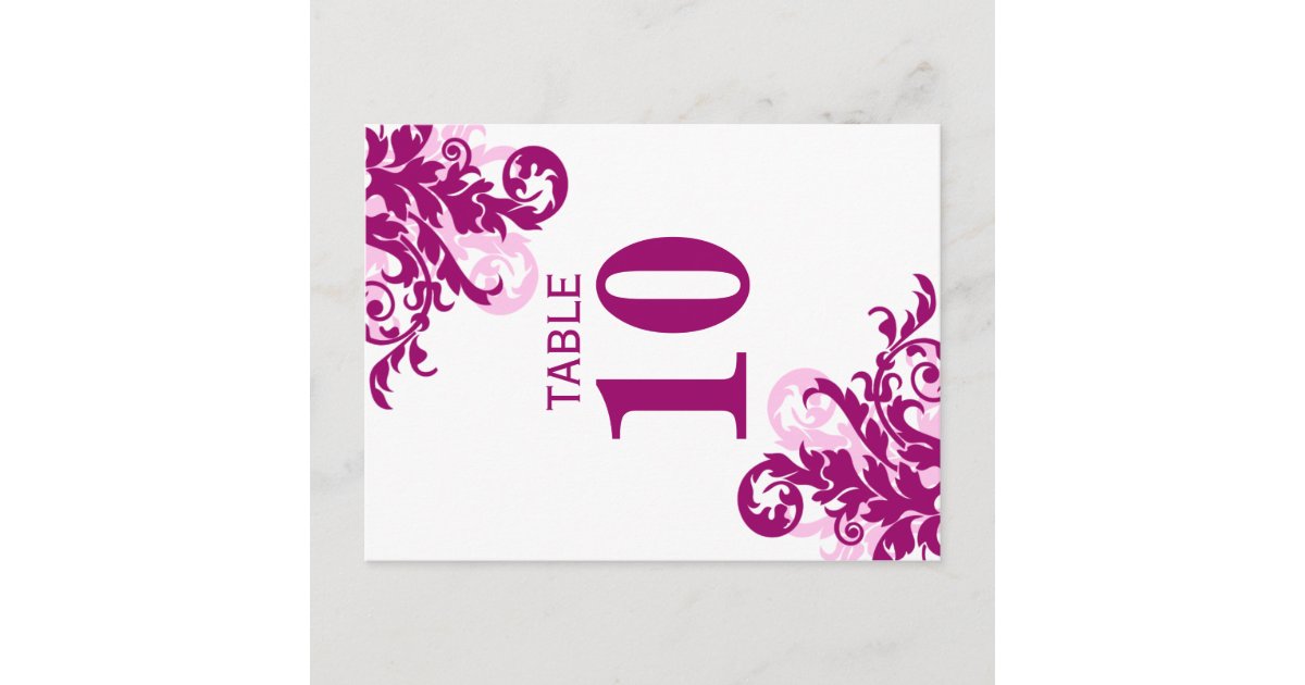 Magenta Flourish Table Number Card | Zazzle