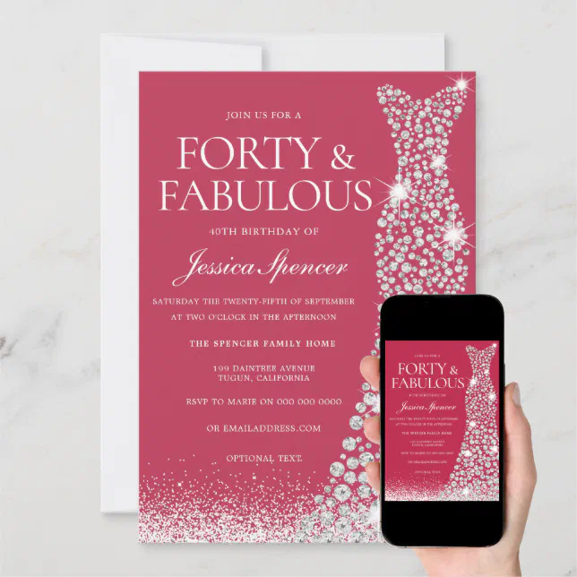 Magenta Forty & Fabulous 40th Birthday Dress Invitation | Zazzle