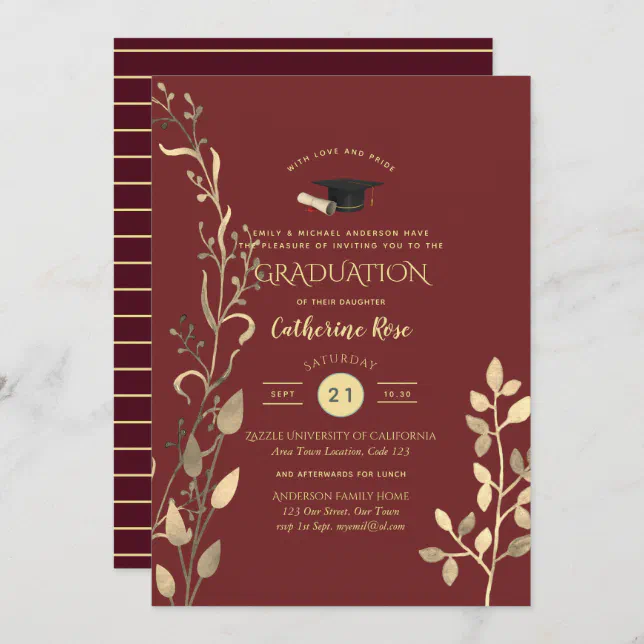 Magenta Gold GRADUATION Ceremony Party Invitation | Zazzle