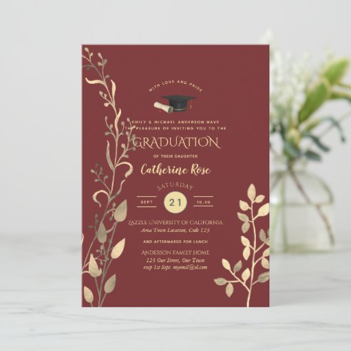 Magenta Gold GRADUATION Ceremony Party Invitation | Zazzle