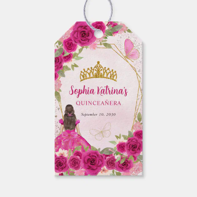 Magenta Hot Pink Gold Floral Princess Tiara Favor Gift Tags | Zazzle