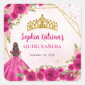 Magenta Hot Pink Gold Floral Princess Tiara Favor Square Sticker | Zazzle
