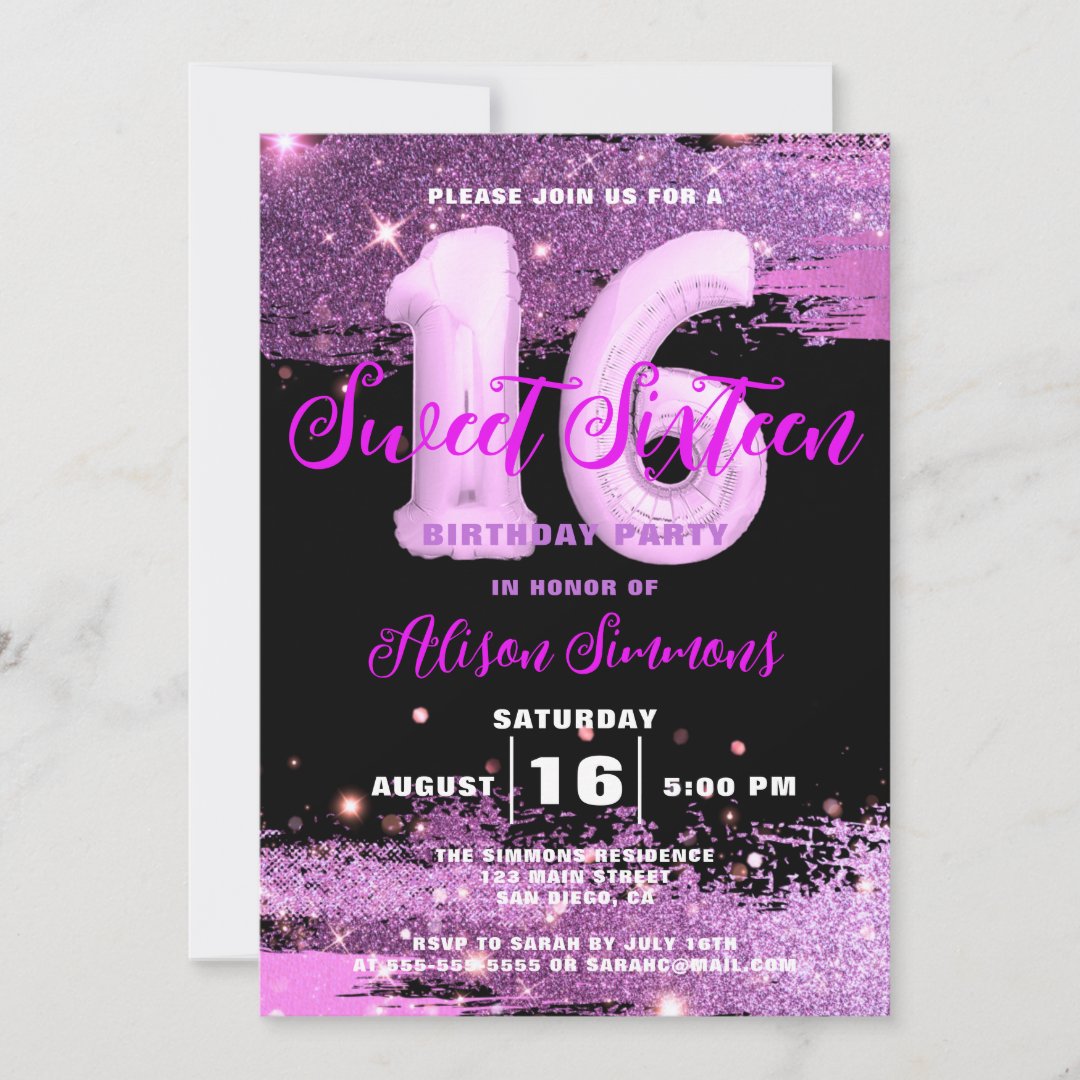Magenta Modern Glam Sweet Sixteen Birthday Invitation | Zazzle