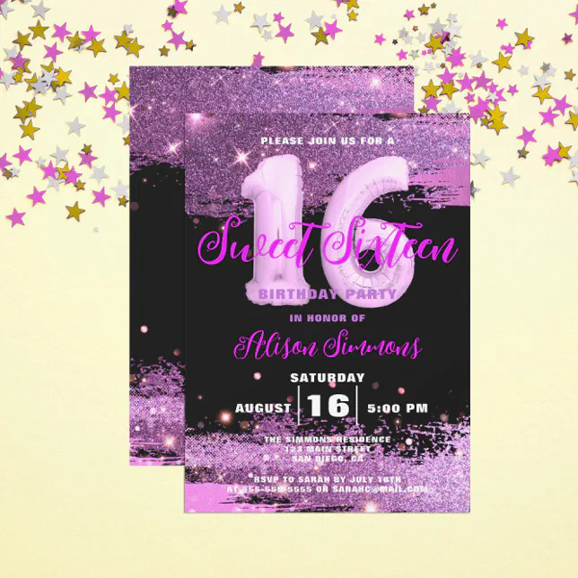 Magenta Modern Glam Sweet Sixteen Birthday Invitation | Zazzle