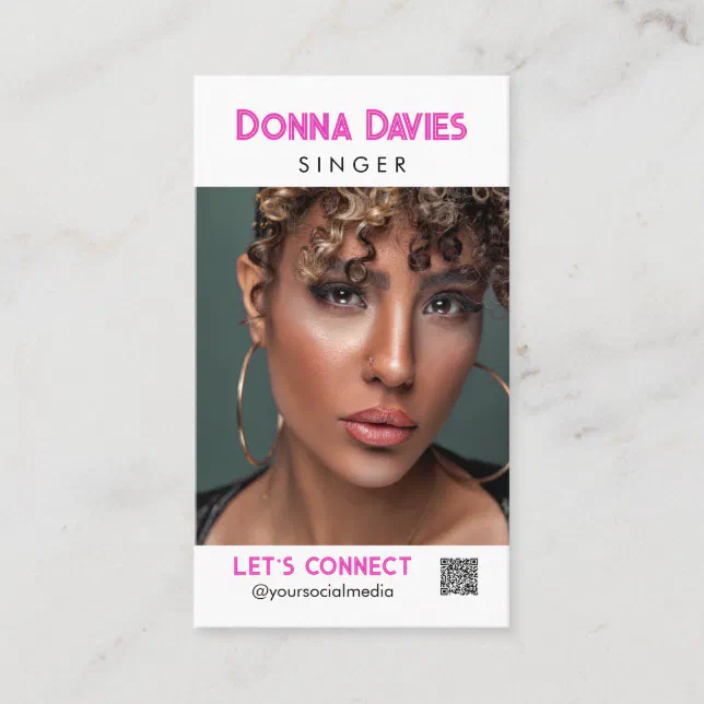 Magenta Name Model Actress Singer Headshot QR Code Business Card | Zazzle
