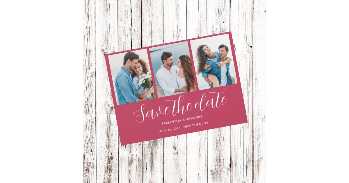 Magenta Photo Collage Wedding Save The Date | Zazzle