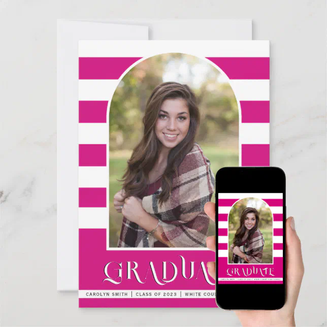 Magenta pink Class of 2023 arch photo graduation Announcement | Zazzle