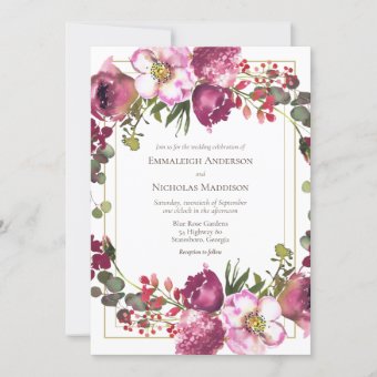 Magenta Pink Floral Wedding Invitation | Zazzle