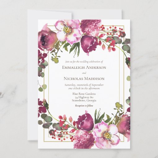 Magenta Pink Floral Wedding Invitation | Zazzle