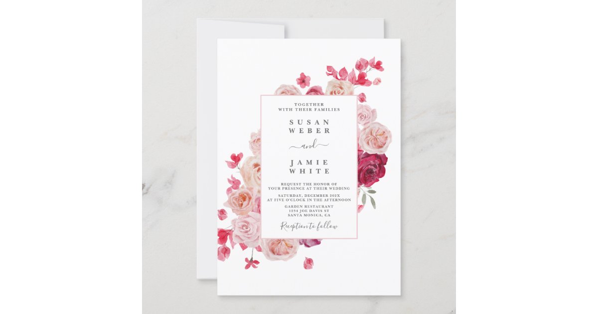 Magenta Pink Floral wedding Invitation | Zazzle