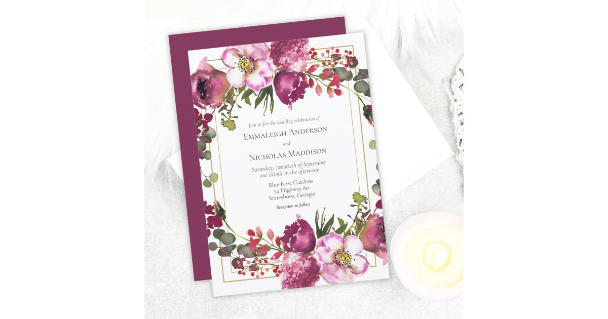Magenta Pink Floral Wedding Invitation | Zazzle
