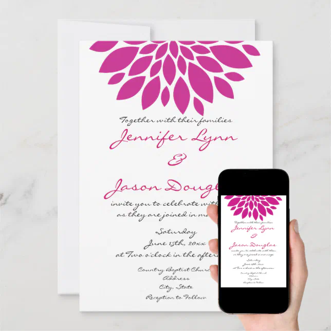 Magenta Pink Purple Flower Wedding Invitations | Zazzle