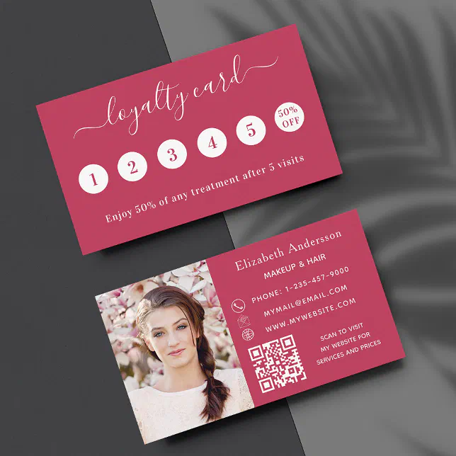 Magenta QR code photo business loyalty card | Zazzle