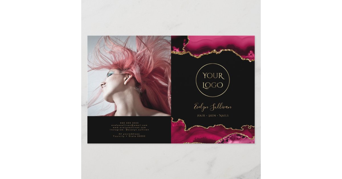 magenta red agate bifold brochure | Zazzle