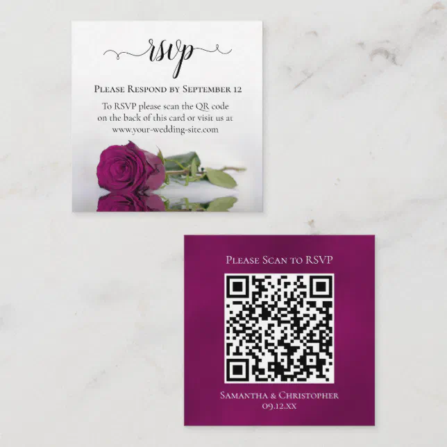 Magenta Rose Elegant Wedding RSVP QR Code Enclosure Card | Zazzle