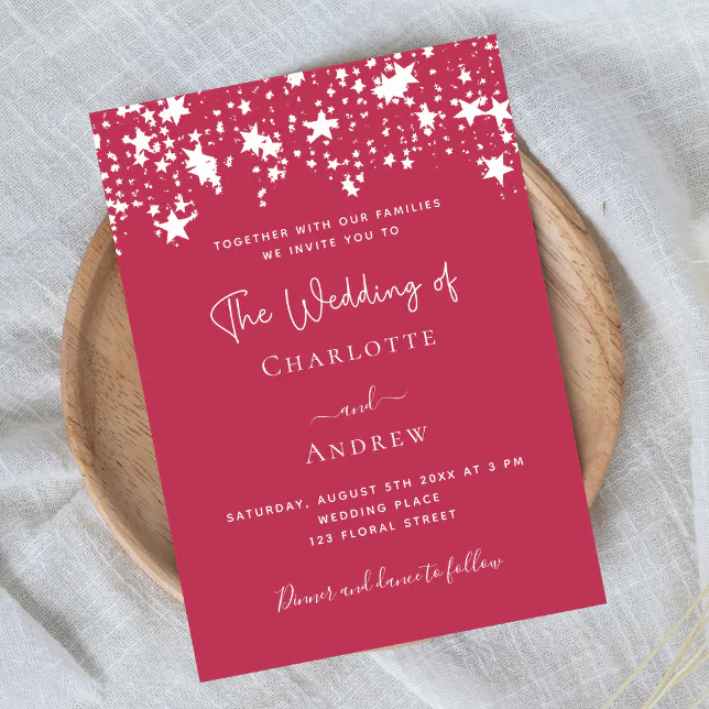 Magenta stars elegant wedding invitation | Zazzle