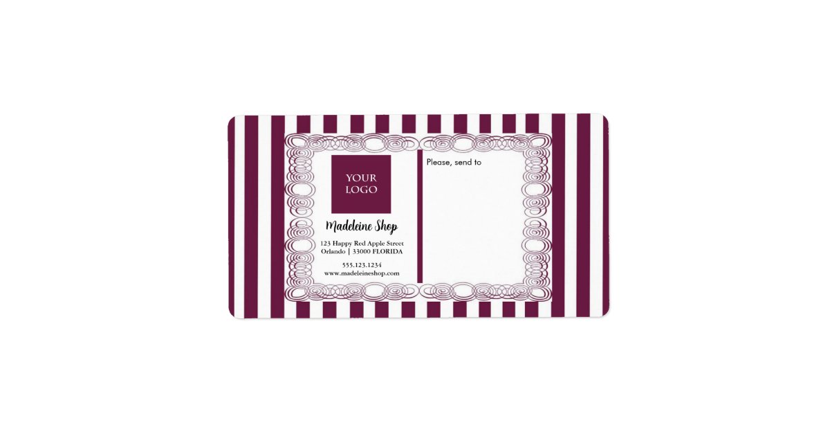 Magenta Stripes & Curly Frame & Logo Label | Zazzle