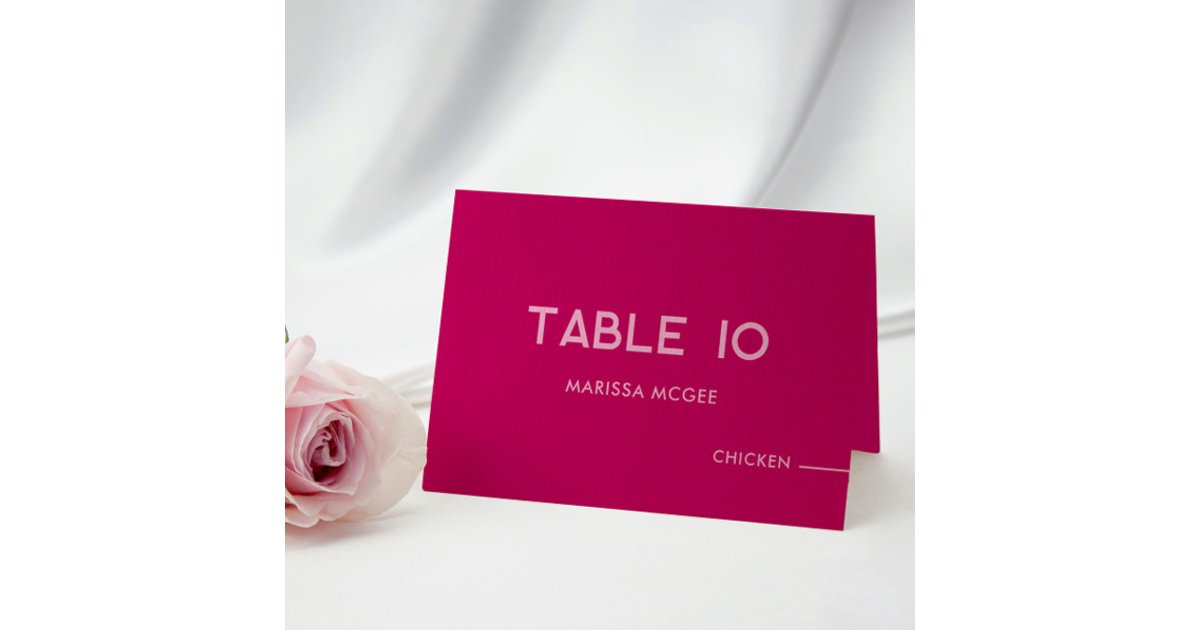 Magenta Table, Name and Meal Choice Place Card | Zazzle