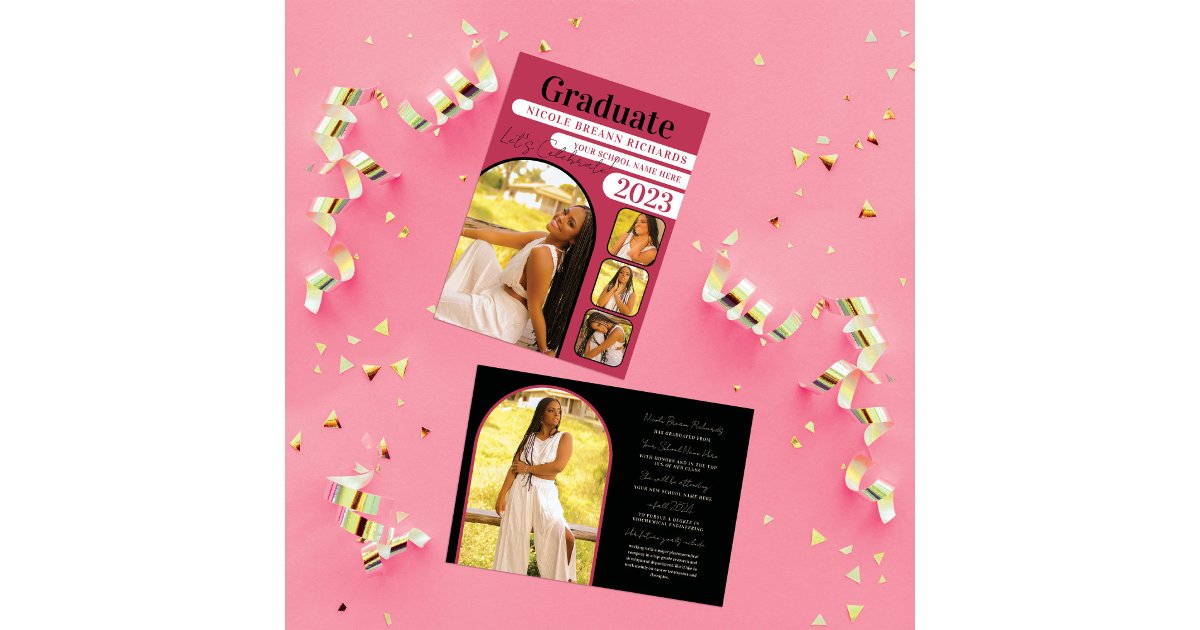 Magenta Typography Photo Graduation Announcement | Zazzle