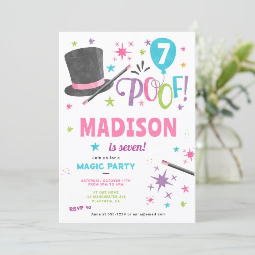 Magic birthday Party Girl Magician Invitation | Zazzle