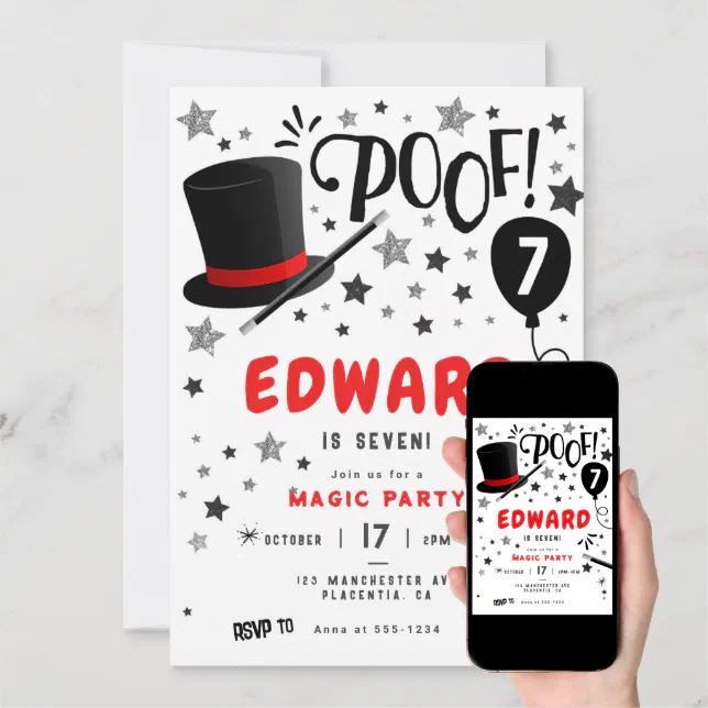 Magic birthday Party Magician Invitation | Zazzle