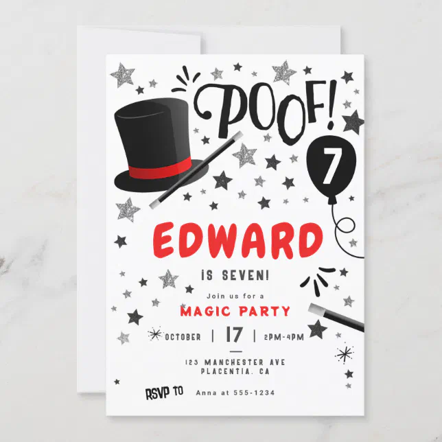 Magic birthday Party Magician Invitation | Zazzle