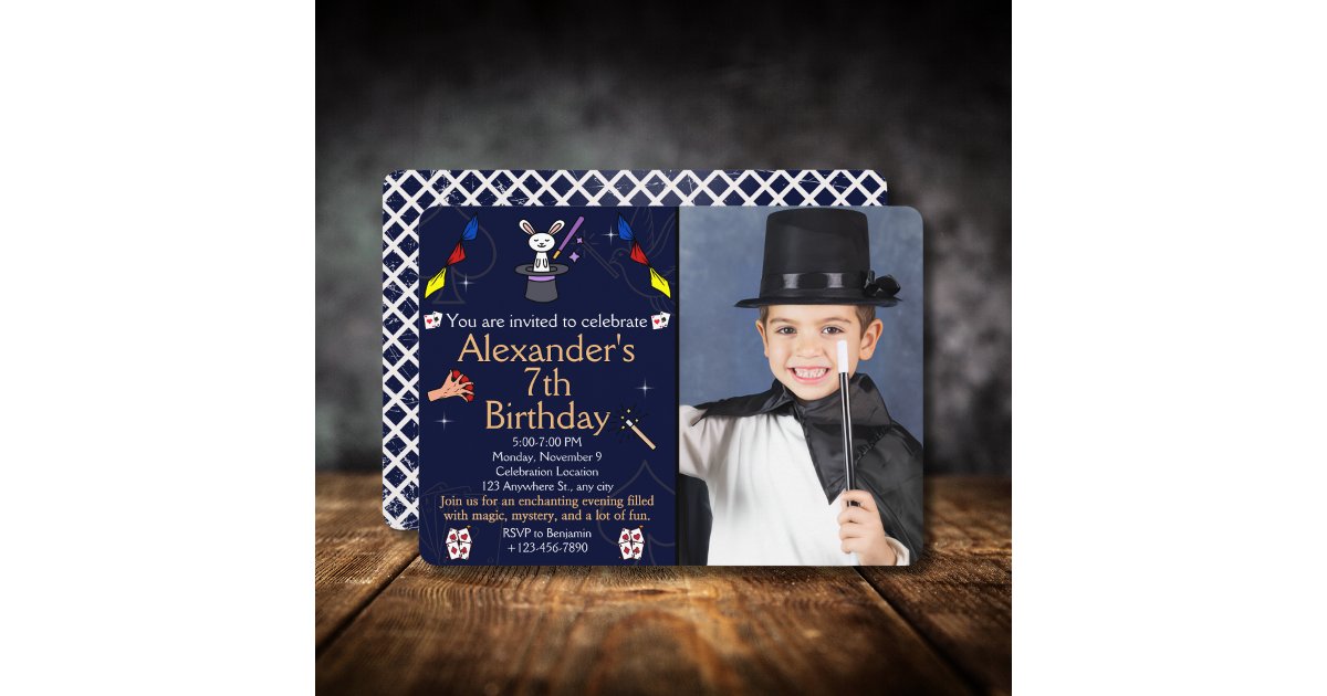 Magic Birthday with custom Photo Magician Theme Invitation | Zazzle