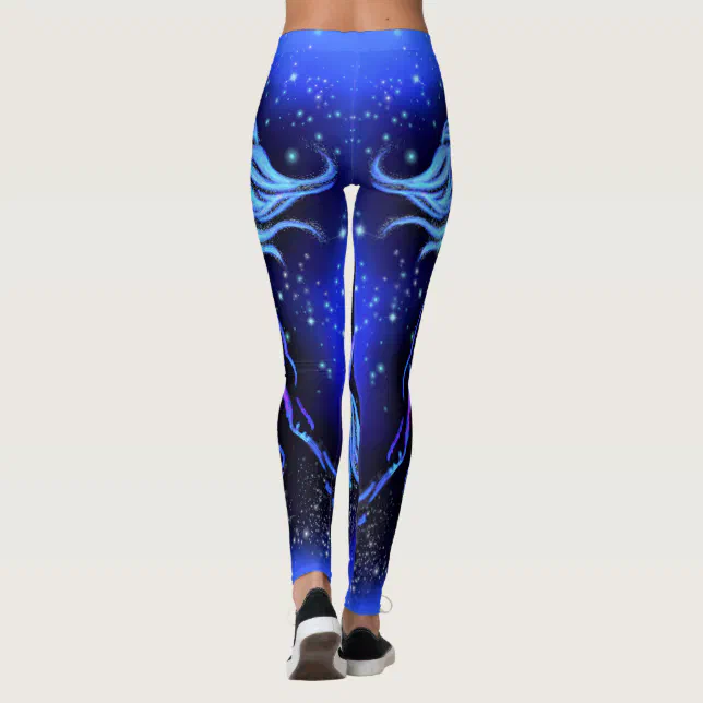 Magic Blue Horse Running At Moonlight Starry Night Leggings | Zazzle
