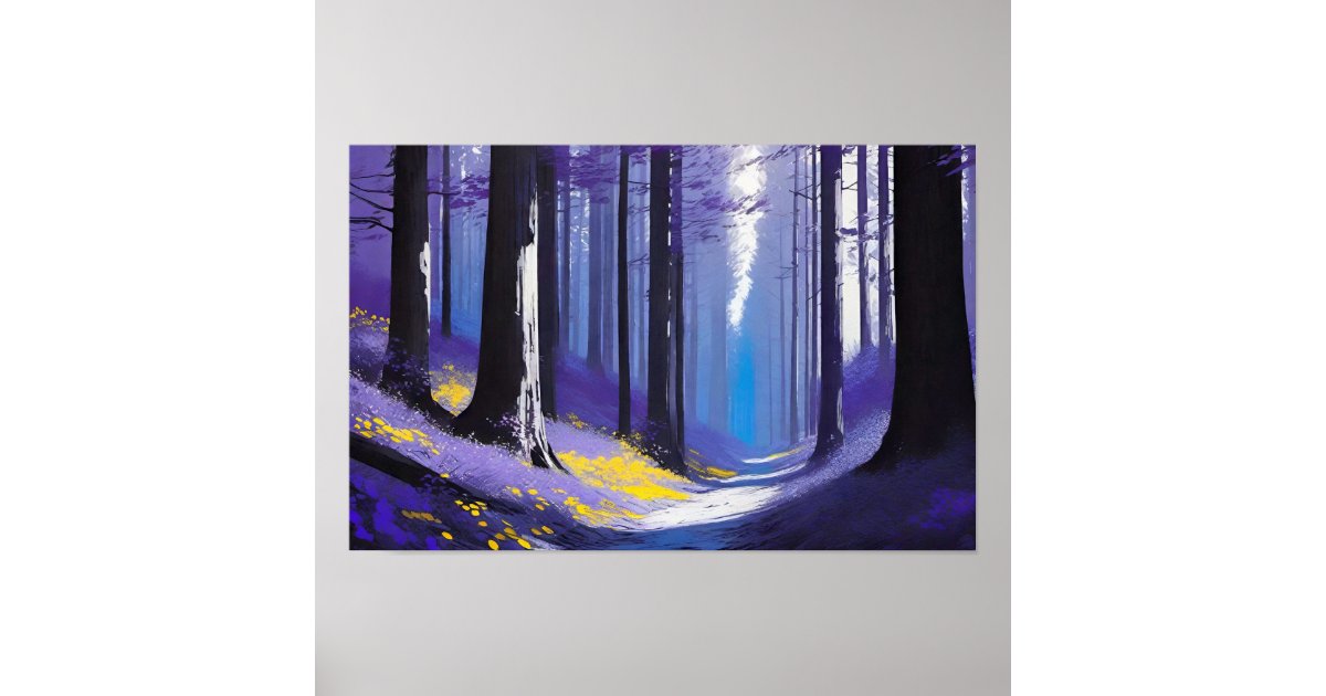 Magic Blue Purple Yellow Black White Forest Image Poster | Zazzle