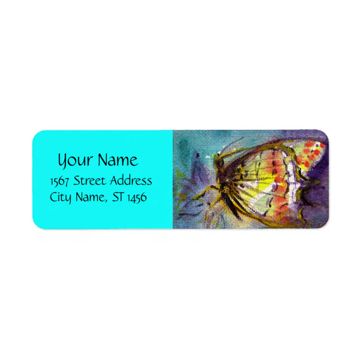 MAGIC BUTTERFLY Purple Aqua Blue Turquoise Label | Zazzle